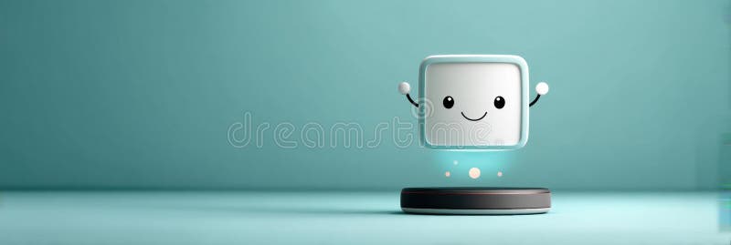 Floating Robotic Assistant Features a Smiling Face and Hovering Screen ...