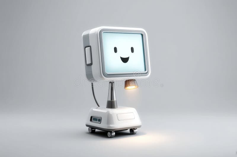 Floating Robotic Assistant with a Smiling Face and a Clear Hovering ...