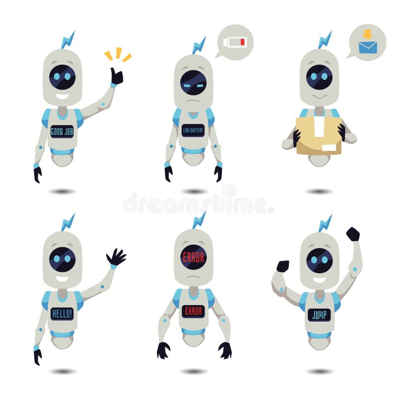 Floating Robots Set with Various Emotions and Scenes - Flat Vector ...