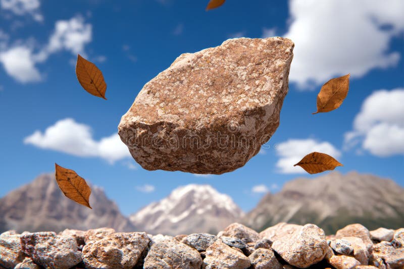 Floating Rock in Autumn Mountain Landscape Stock Illustration ...