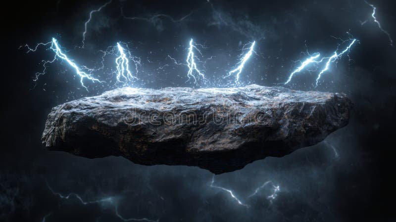Floating Rock is Surrounded by Dramatic Lightning Bolts, Creating ...