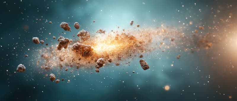 Floating Rocks in a Cosmic Galaxy with Stars. Space Cloud Forming with ...