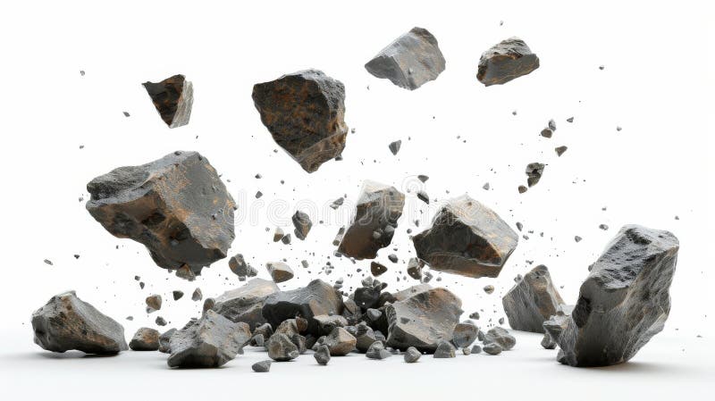 Floating Rocks and Debris on White Background Stock Photo - Image of ...
