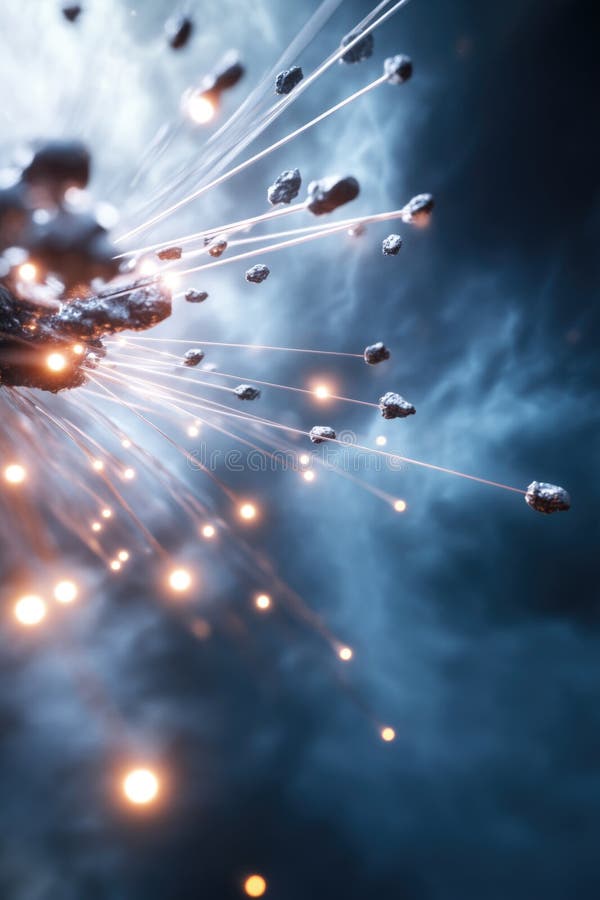 Floating Rocks and Energy Lights in Cosmic Sky Stock Image - Image of ...