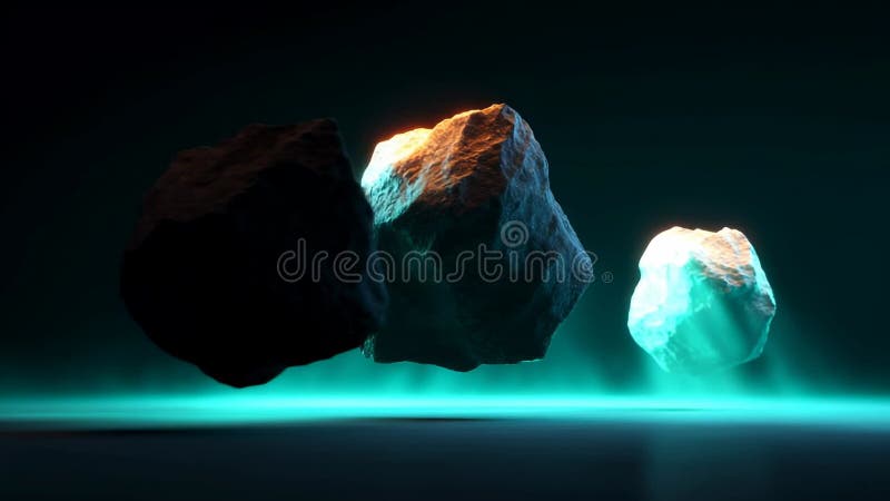 Floating Rocks Illuminated by Blue Light Create a Mesmerizing Visual ...