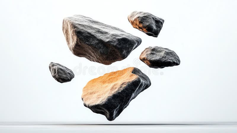 Floating Rocks Isolated on a White Background, Highlighting Their ...