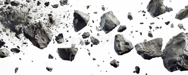 Floating Rocks in Various Sizes on a White Background, Panoramic View ...
