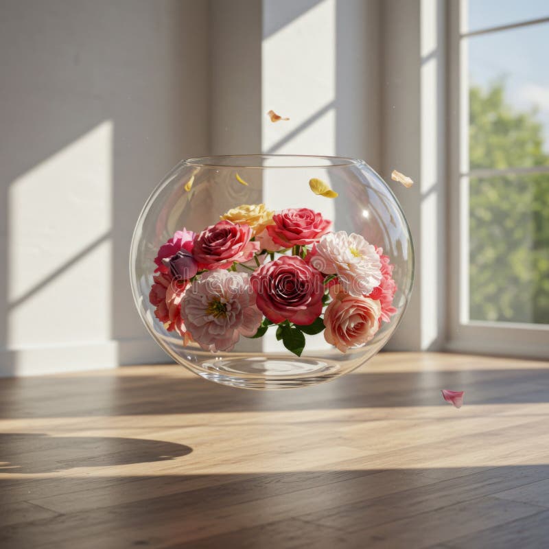 Floating Roses in Glass Bowl Sunlight Interior Stock Illustration ...