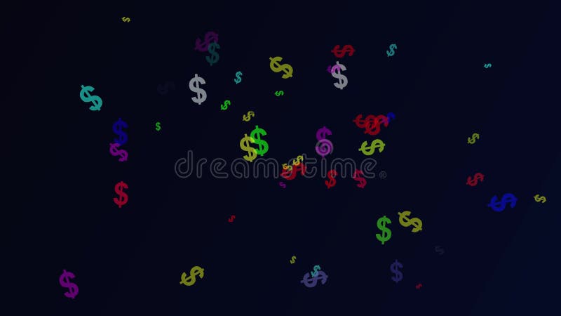 Floating and Rotating Multicolored Dollar Icons on Dark Blue Gradient ...