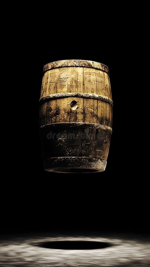 Floating Rustic Wooden Barrel in Darkness Stock Illustration ...