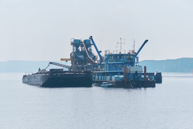 Floating Sand Mining Plant - Dredger and Separator - on the River Stock ...