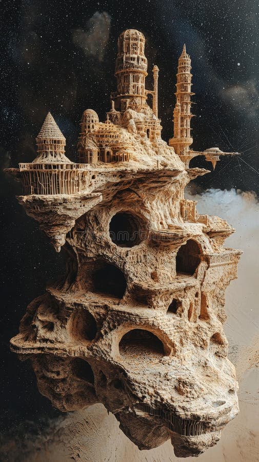 Floating Sandstone Citadel in Space Stock Image - Image of fantasy ...