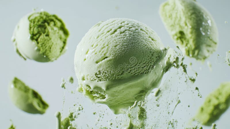 Floating Scoops of Light Green Mint Ice Cream Stock Illustration ...
