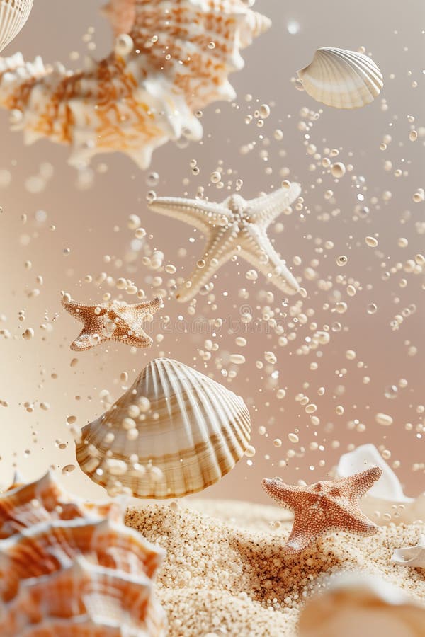 Floating Seashell and Starfish with Sand Particles Levitation in Air on ...