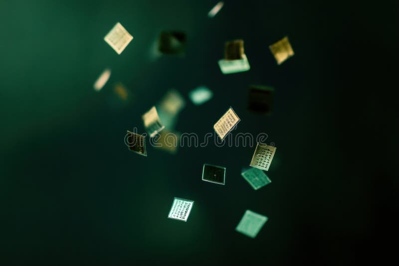 Floating Semiconductor Chips Against a Dark Background Illustrating ...