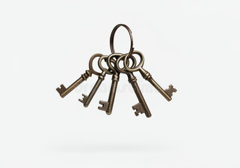 A Floating Set of Antique Keys, Perfectly Horizontal, on a Solid White ...