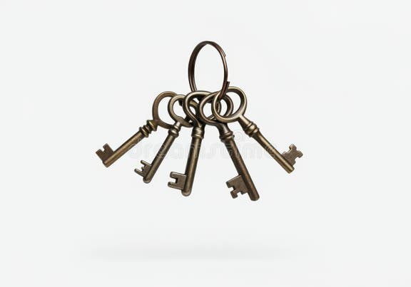 A Floating Set of Antique Keys, Perfectly Horizontal, on a Solid White ...