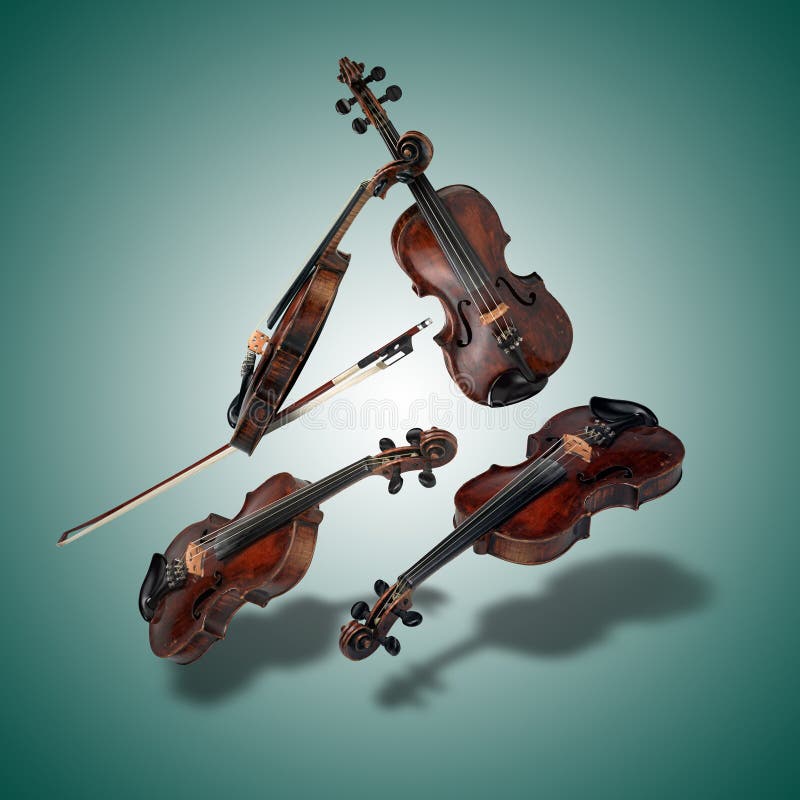 Floating Set of Classical Violin Instrument on Green Gradient Stock ...