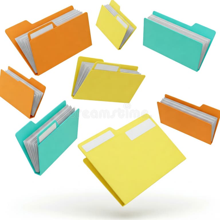 Floating Set of Labeled File Folders, Solid White Background Stock ...