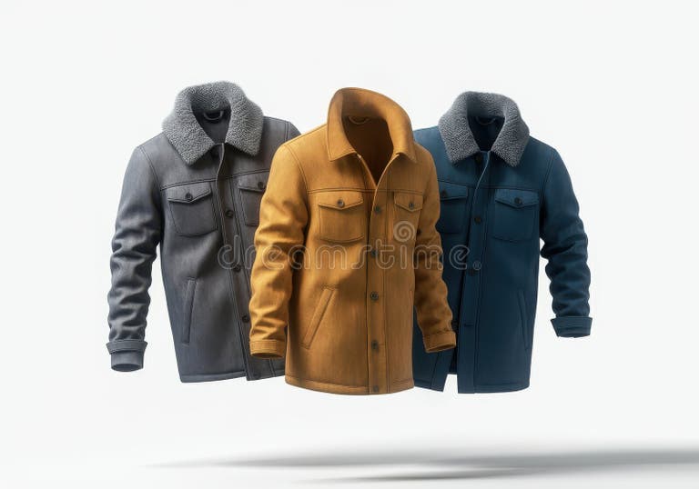 A Floating Set of Three Jackets , on a Solid White Background Stock ...