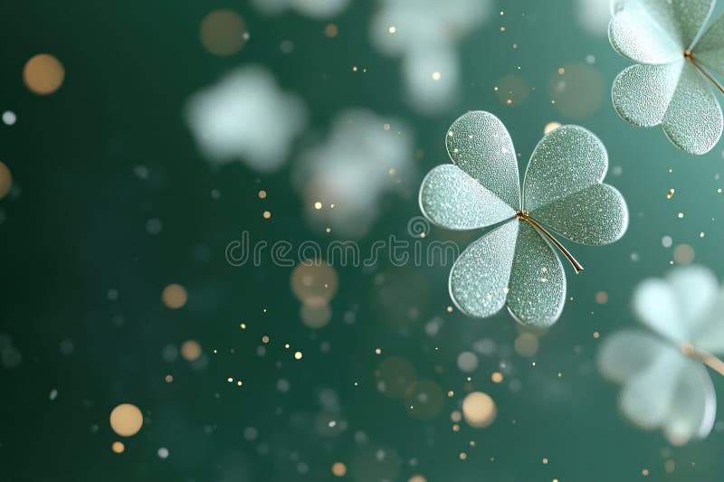 Floating Shamrocks in Various Sizes Softly Glow Against a Blurred Green ...