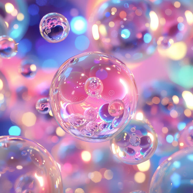 Floating Shiny Bubbles in Pink and Blue Hues Stock Illustration ...
