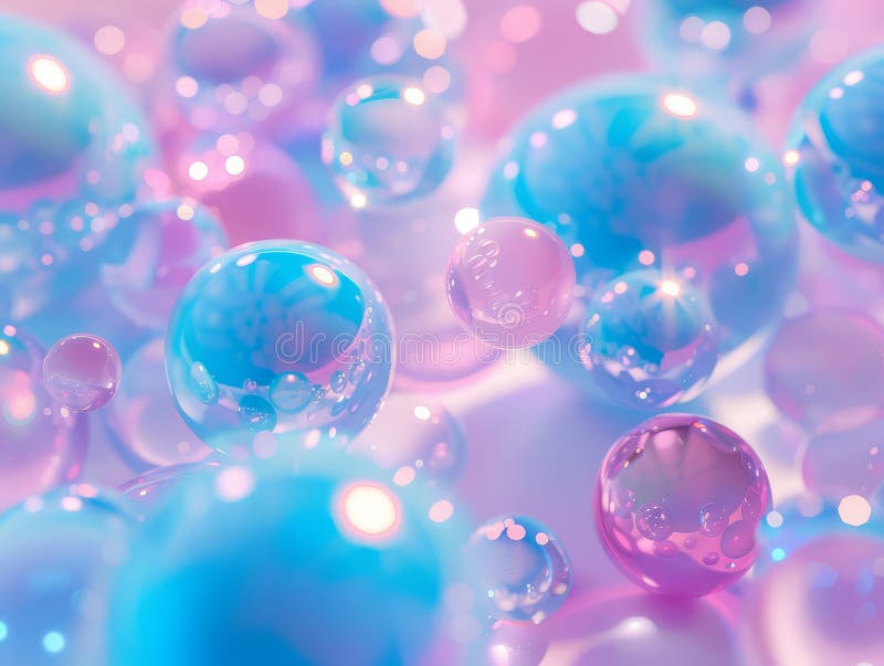 Floating Shiny Round Bubbles with Transparent Texture, Blue Backdrop ...