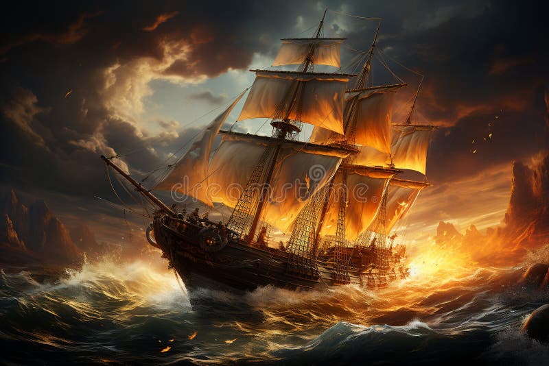 A Floating Ship that Sails High Above the Ground Stock Image - Image of ...