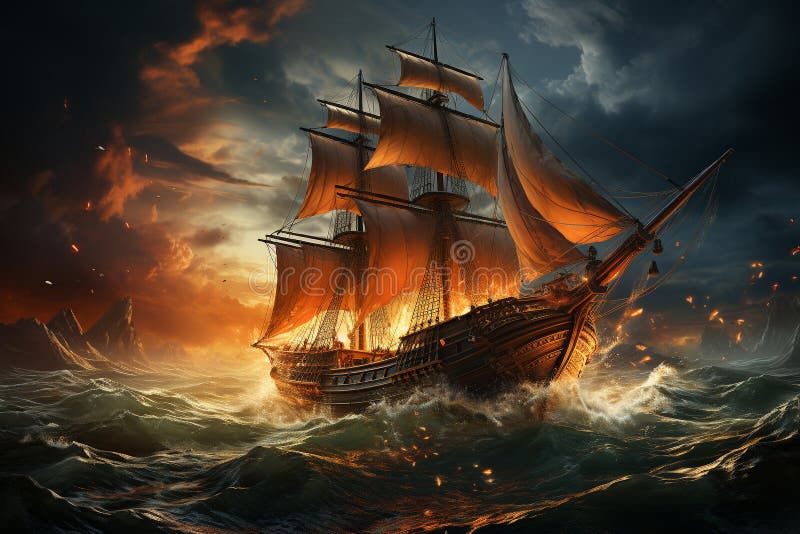 A Floating Ship that Sails High Above the Ground Stock Photo - Image of ...