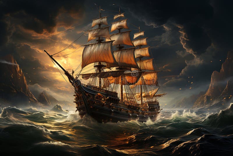 A Floating Ship that Sails High Above the Ground Stock Photo - Image of ...