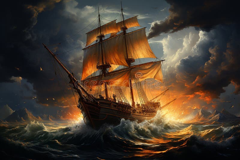 A Floating Ship that Sails High Above the Ground Stock Image - Image of ...