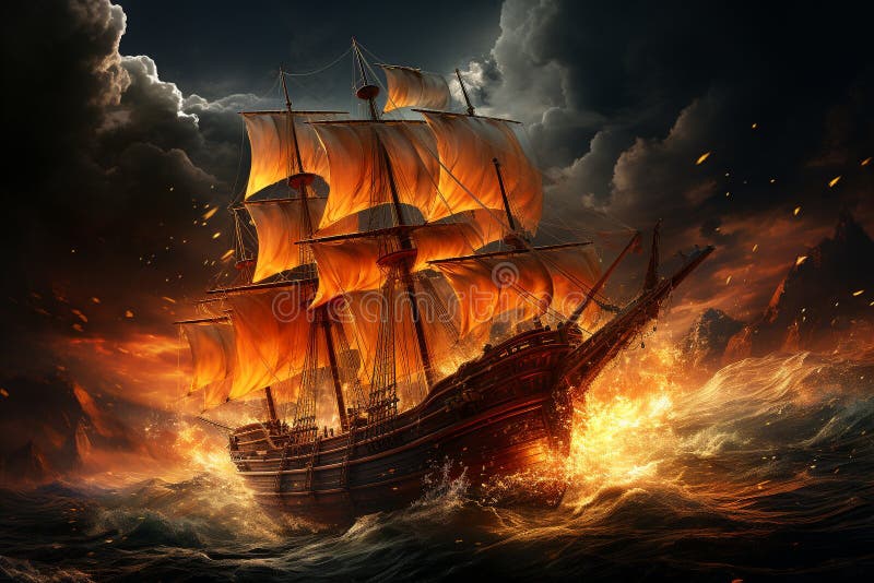 A Floating Ship that Sails High Above the Ground Stock Photo - Image of ...