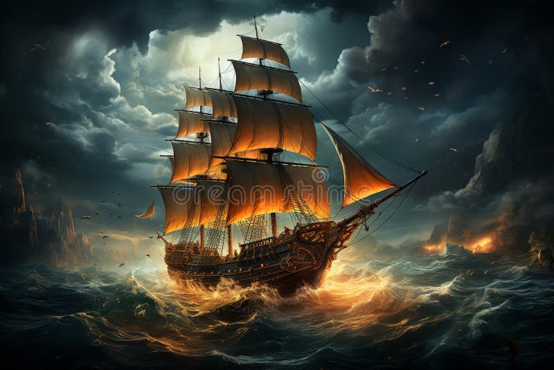 A Floating Ship that Sails High Above the Ground Stock Image - Image of ...