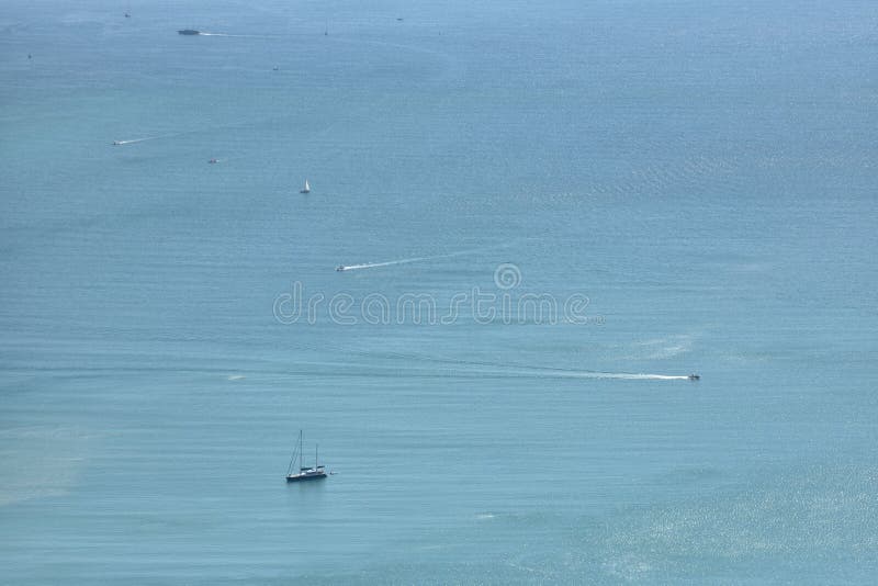 Floating Ships and Yachts by Sea, View from a Long Distance Stock Photo ...