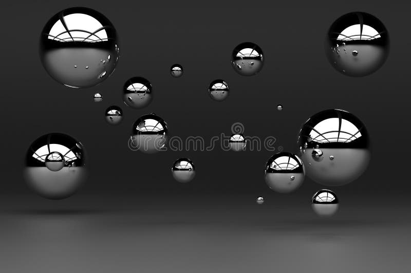 Floating Silver Spheres with Reflections in Dark Space. 3d Render Stock ...