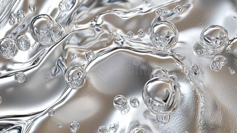 Floating Silvery Liquid Bubbles on a Metallic Surface, Reflecting Light ...