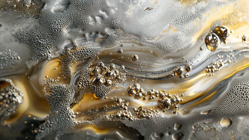 Floating Silvery Liquid Bubbles on a Metallic Surface, Reflecting Light ...