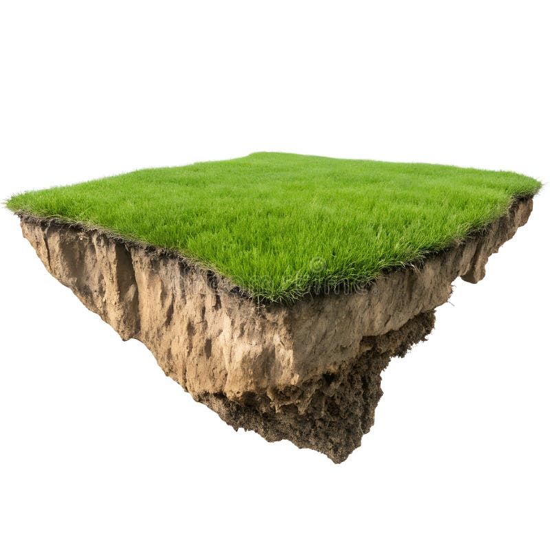 A Floating Slice of Land with a Green Grass Surface Isolated on White ...