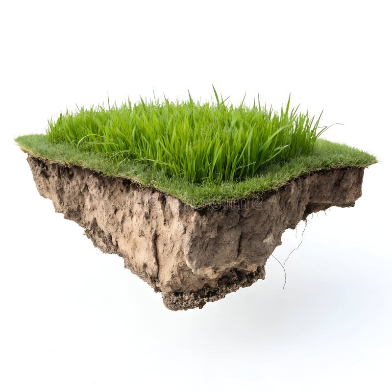 Floating Slice of Land with a Green Grass Surface Isolated on White ...