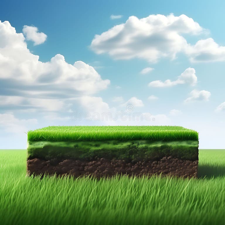 Floating Slice of Land with Green Grass Surface and Soil Section - a ...