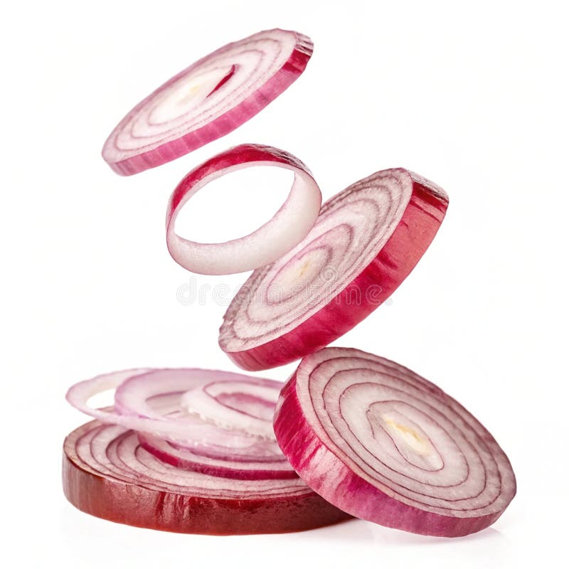 Floating Sliced Red Onion Isolated on White Background Stock ...