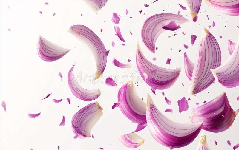 Floating Slices of Purple Onion on a White Background in Motion Stock ...