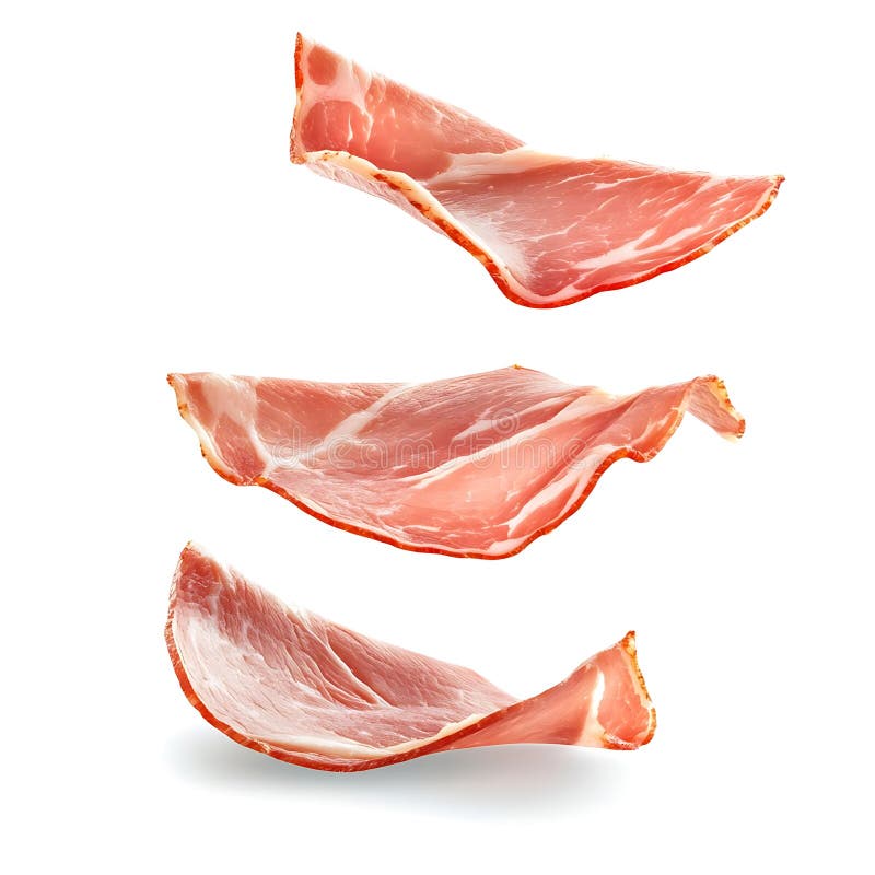 Floating Slices of Red Ham Isolated on White Background, Top View Stock ...