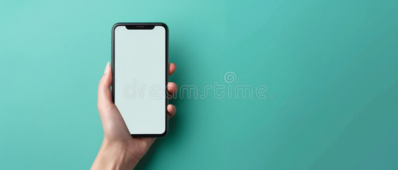 Floating Smartphone in Hand, Screen Empty, Isolated on Teal Background ...