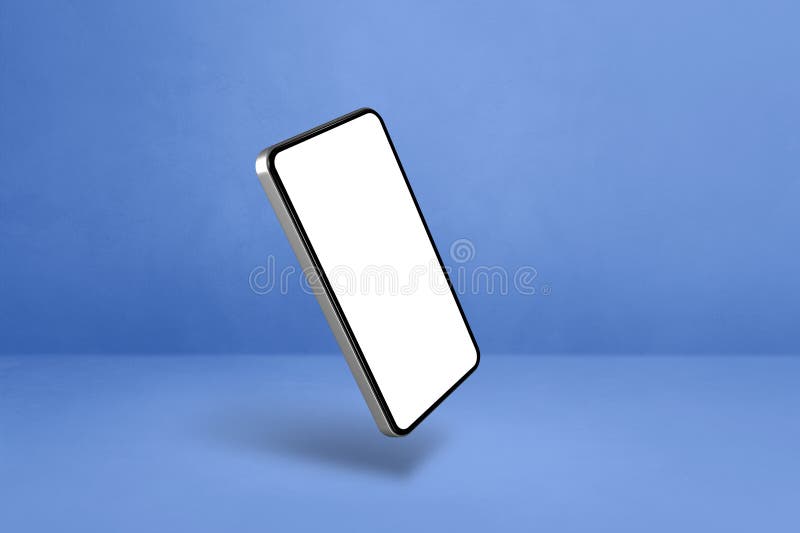 Floating Smartphone Isolated on Blue. Horizontal Background Stock Image ...