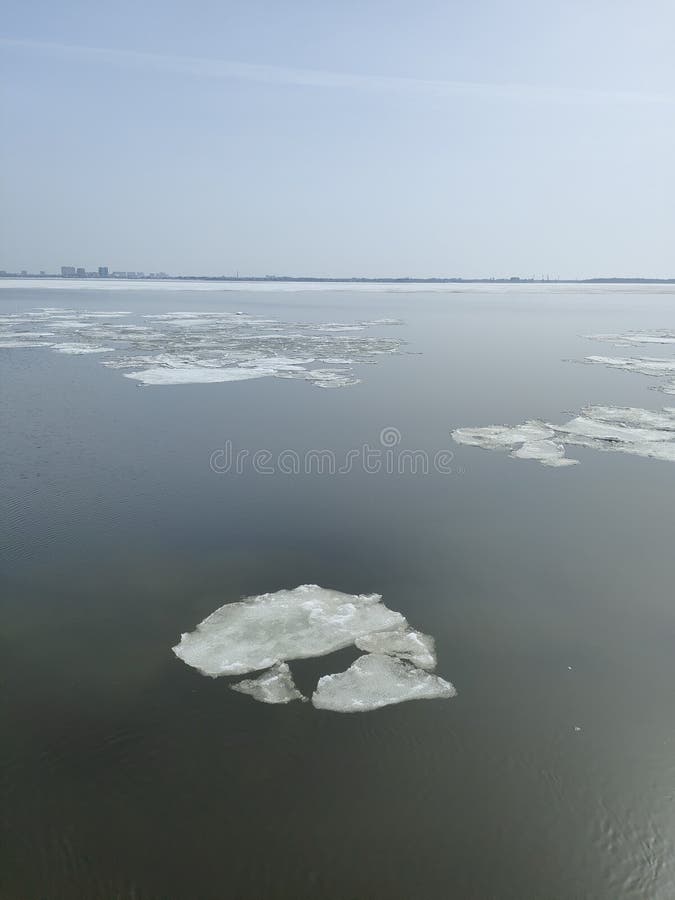 Floating Smelting Ice Snow Pieces on the River in Spring, Norwegian ...