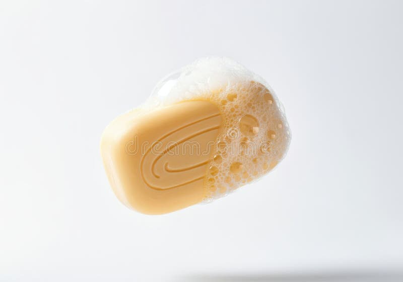 A Floating Soap with Foam Bubbles, on a Solid White Background Stock ...