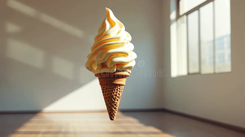 Floating Soft Serve Ice Cream Cone in Sunlight Filled Room, Creative ...