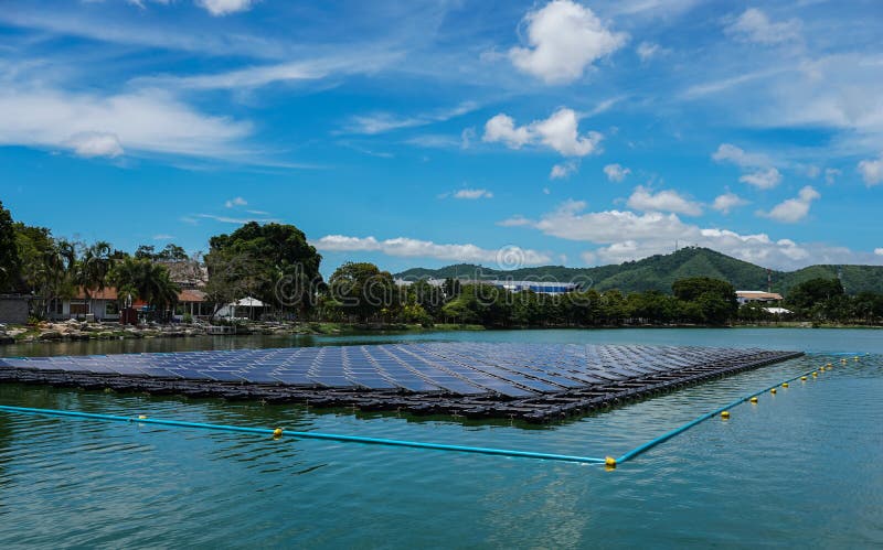 Floating Solar Farm on the River Stock Image - Image of industry ...