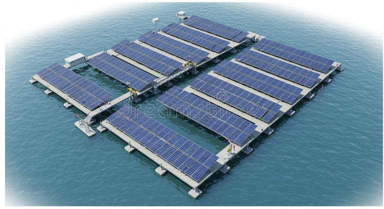 Floating Solar Farm on Water, Consisting of Multiple Rectangular ...